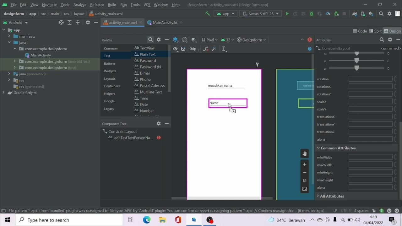 Membuat layout aplikasi form input data sederhana menggunakan android studio - YouTube