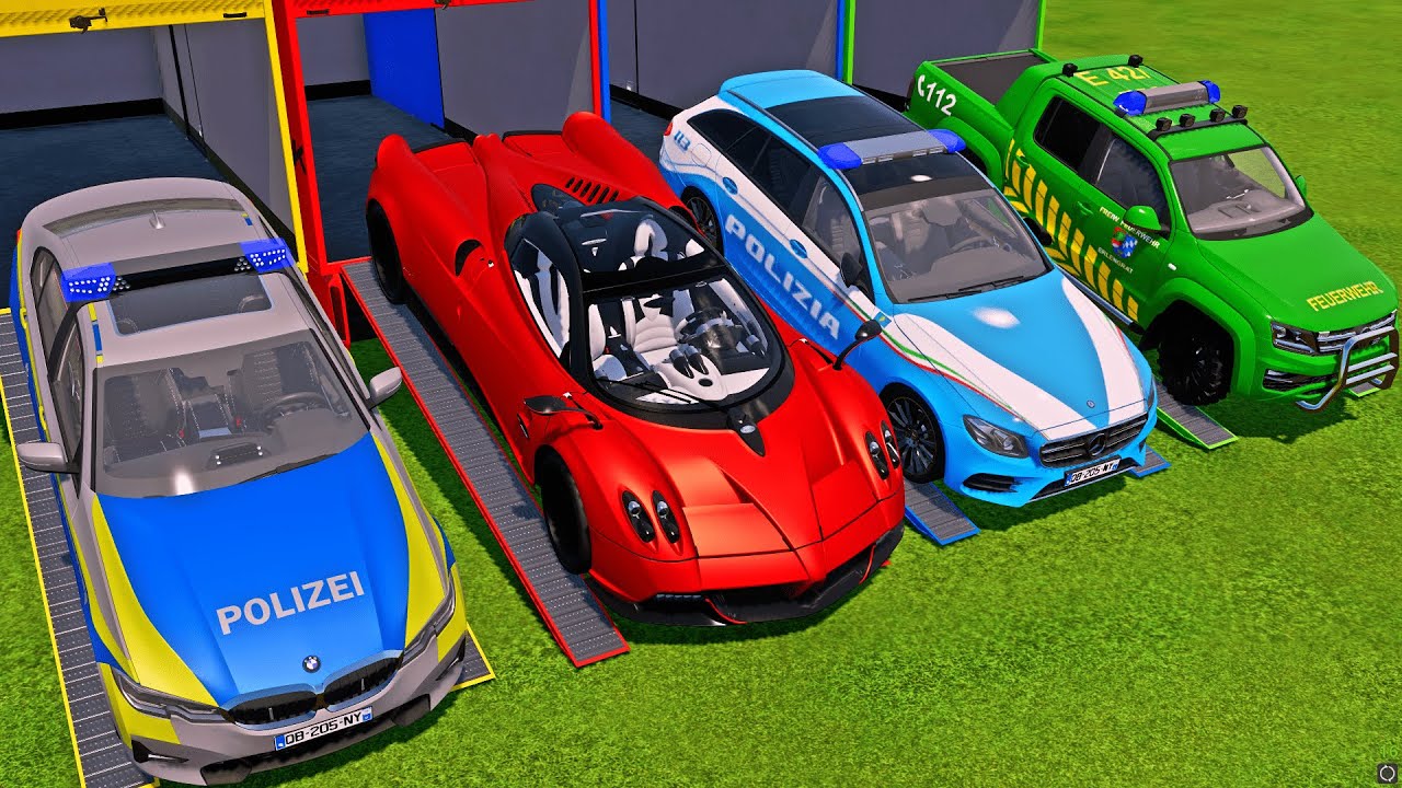 🚨TRANSPORTING BMW, PAGANI, MERCEDES, VW POLICE VEHICLES with COLORED ...