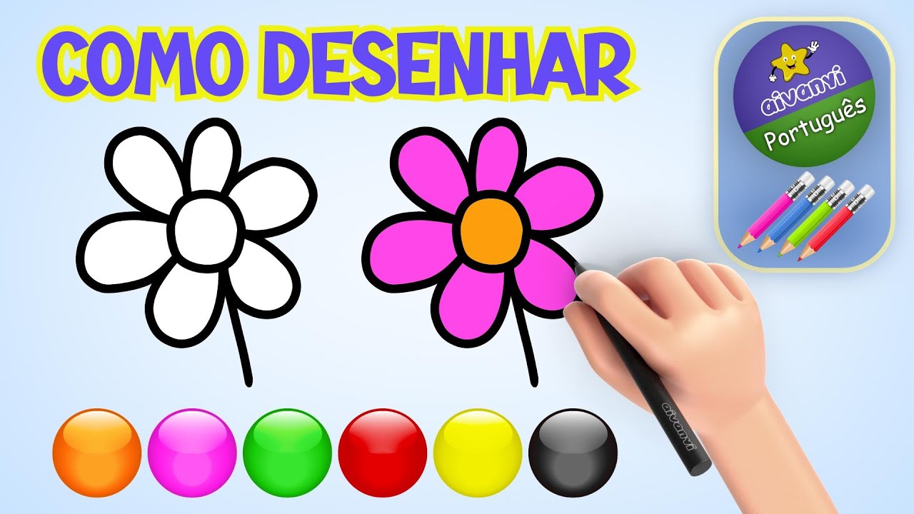 Como desenhar uma flor ️ Step by step drawing for kids️ ️ Vem colorir ...