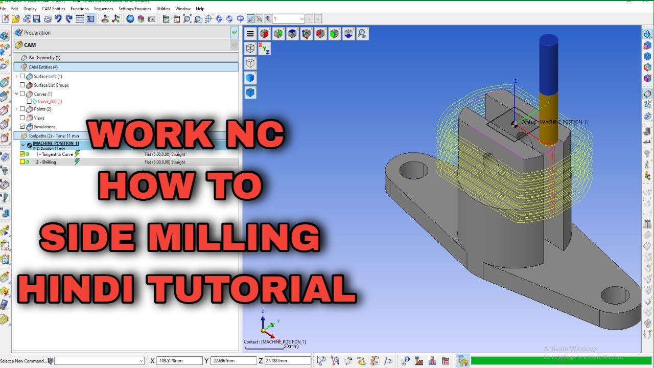 WORK NC HOW TO SIDE MILLING HINDI TUTORIAL #solidworks #cadcam #worknc ...