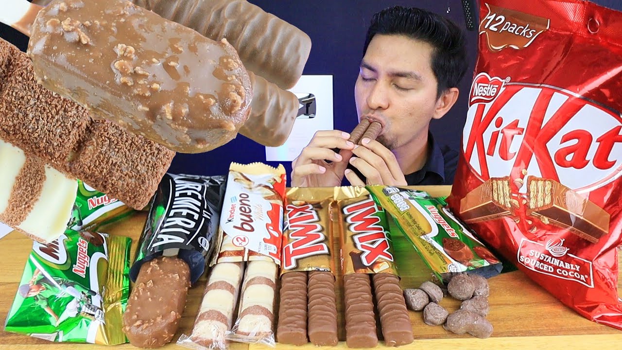 CHOCOLATE MUKBANG! KITKAT, MILO nuggets, TWIX, KINDER BUENO CHOCOLATE ...