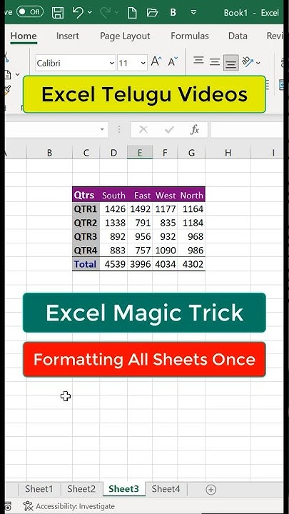 Excel Magic Trick: Formatting All Sheets Once || MS Excel Telugu Tutorial - YouTube