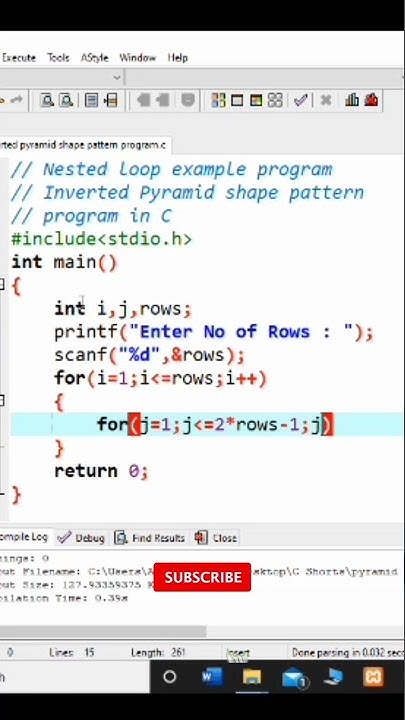 #59 Inverted Pyramid Shape Pattern Program in C | C Programming #shorts - YouTube