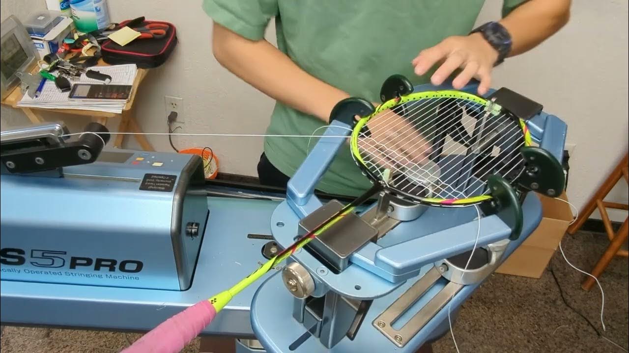 Badminton Stringing - 4 knot, top down view, no talking, ASMR, Yonex Astrox 6 - YouTube
