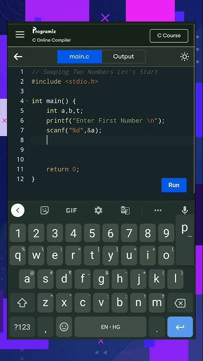 Tutorial to Print "Swaping Two Numbers" in C,C++ Compiler/Programming/Coding in Mobile or ...