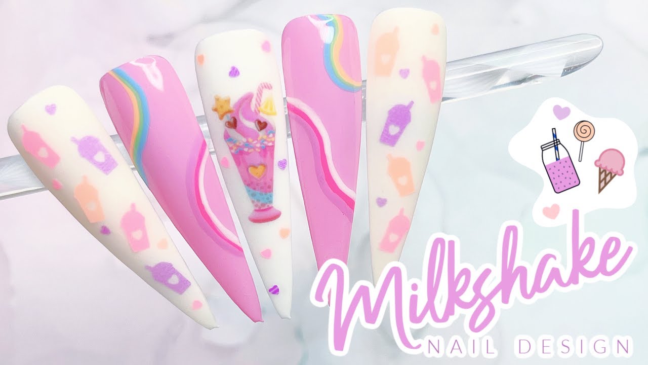 Milkshake Nail Art Design | Spring Gel Polish - YouTube