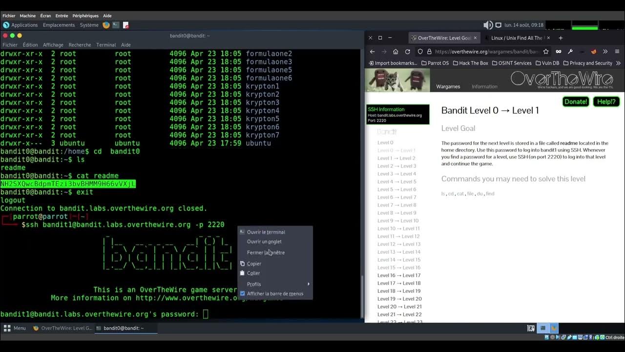 Apprendre les commandes Linux avec les challenges OverTheWire CTF (bandit 0-6) - YouTube