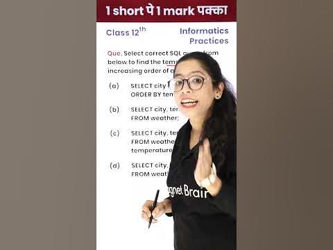 Select the Correct SQL Query! (12th IP) - 1 Video 1 Mark पक्का for ...