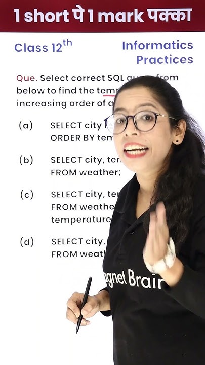 Select the Correct SQL Query! (12th IP) - 1 Video 1 Mark पक्का for ...