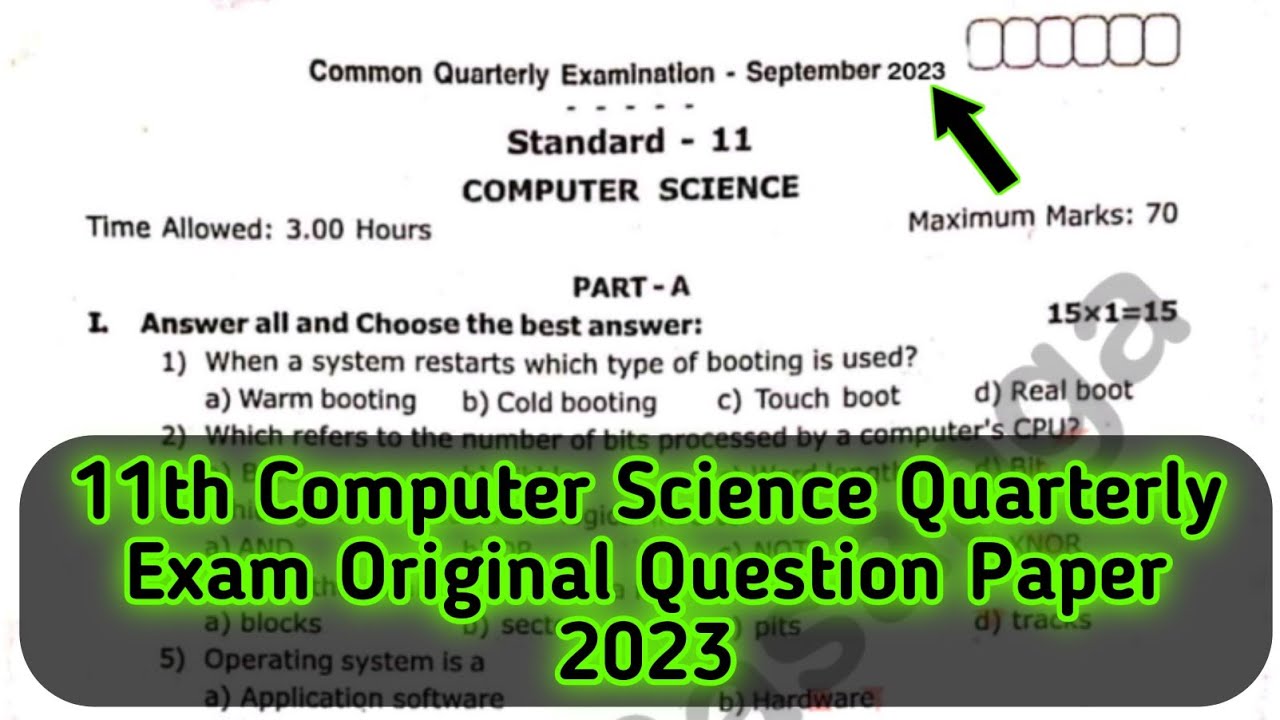 11th Computer Science Quarterly Exam Original Question Paper 2023 - YouTube