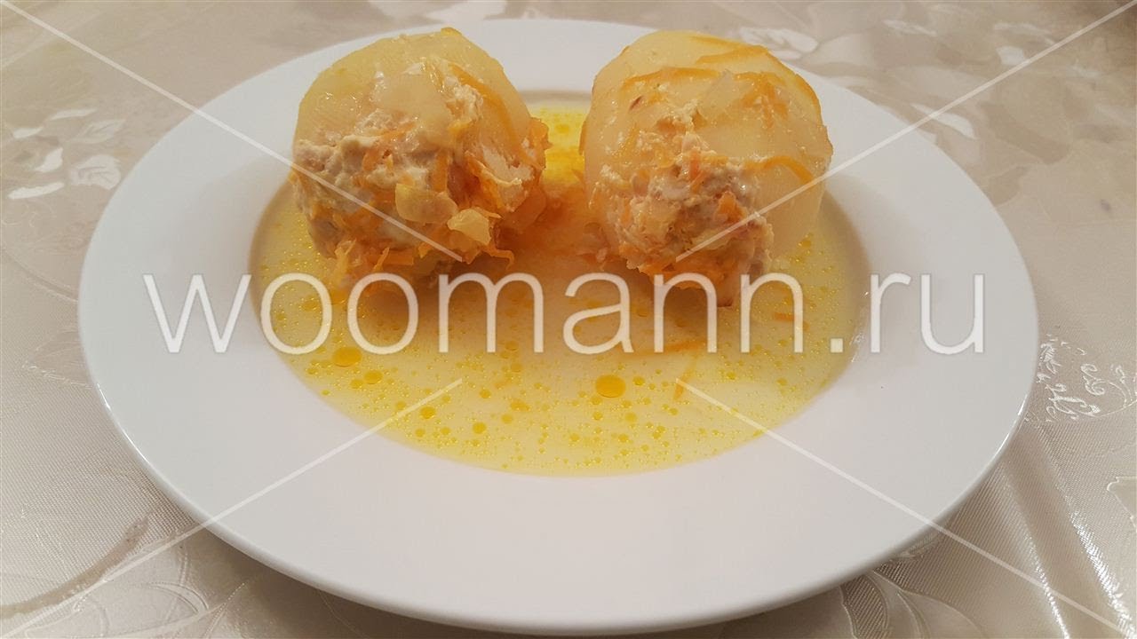 Картофель фаршированный куриным фаршем в сметанном соусе Youtube