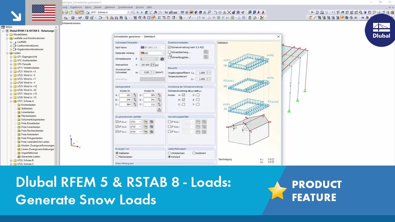 Dlubal RFEM 5 & RSTAB 8 - Loads: Generate Snow Loads - YouTube