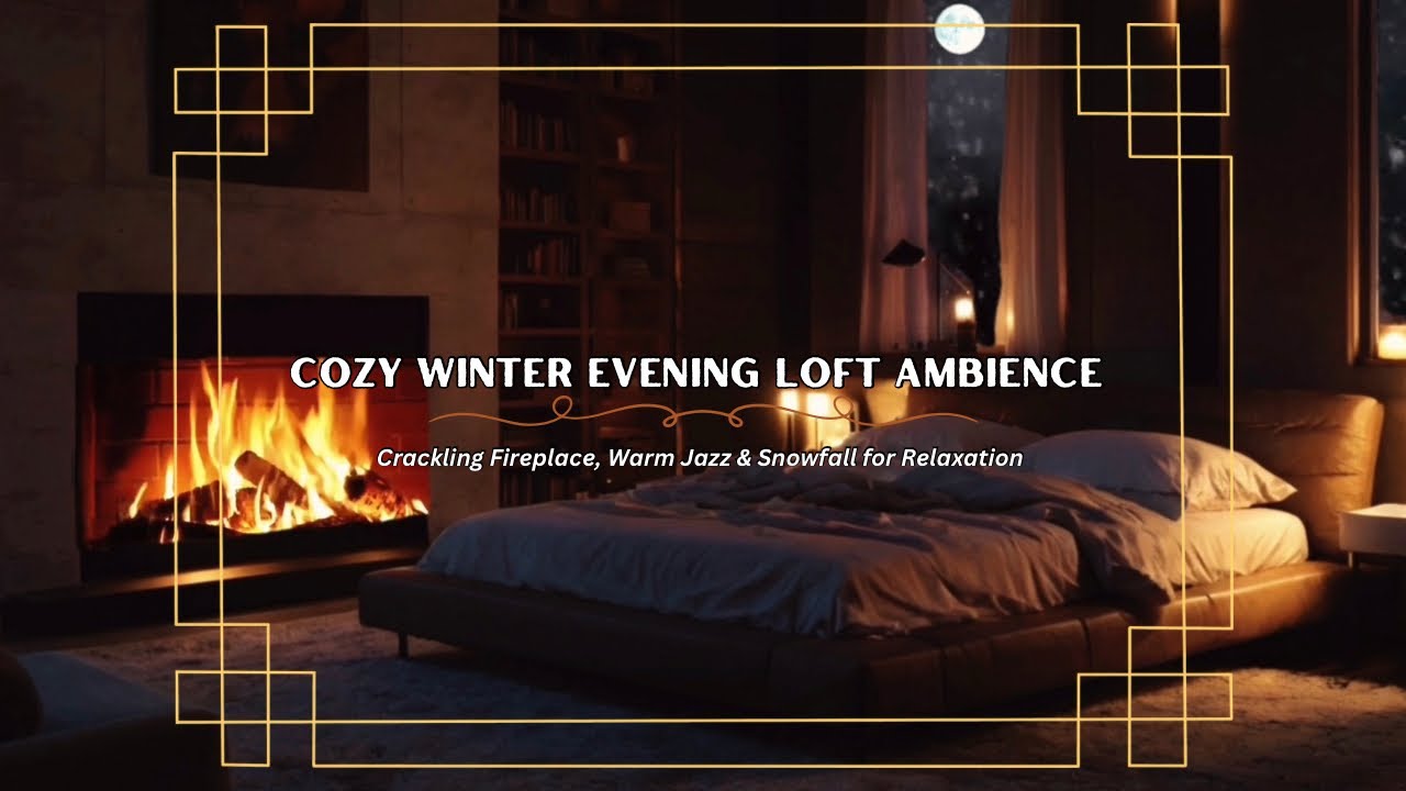 Cozy Winter Night Loft Ambience | Crackling Fireplace, Snowfall & Warm ...