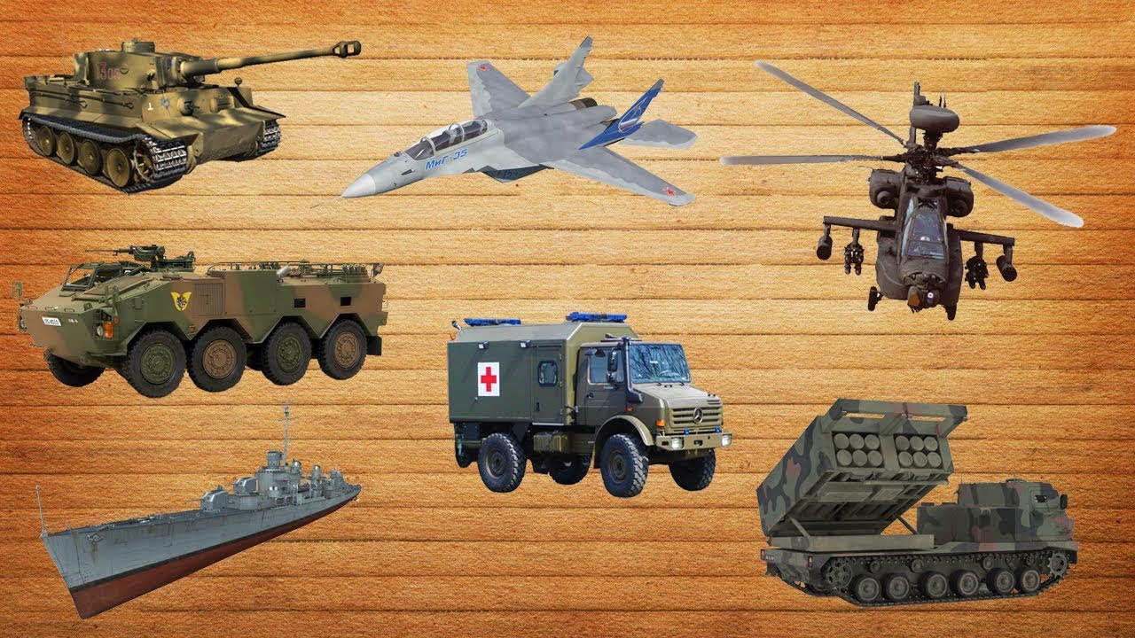 Learn Military Vehicles for Kids | Tank, Apache Helicopter, Fighter Jet ...