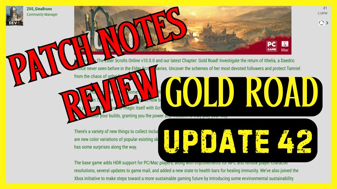Patch Notes Review - GOLD ROAD UPDATE 42 for The Elder Scrolls Online ...