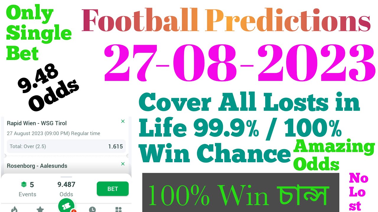 TODAY FOOTBALL PREDICTIONS 27/8/2023 SOCCER PREDICTIONS TODAY | BETTING ...