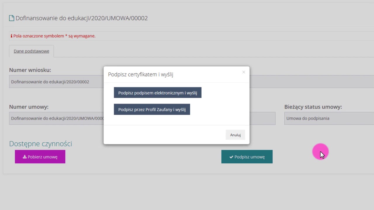 Obsługa SOW – moduł Wnioskodawcy. Podpisanie umowy. - YouTube