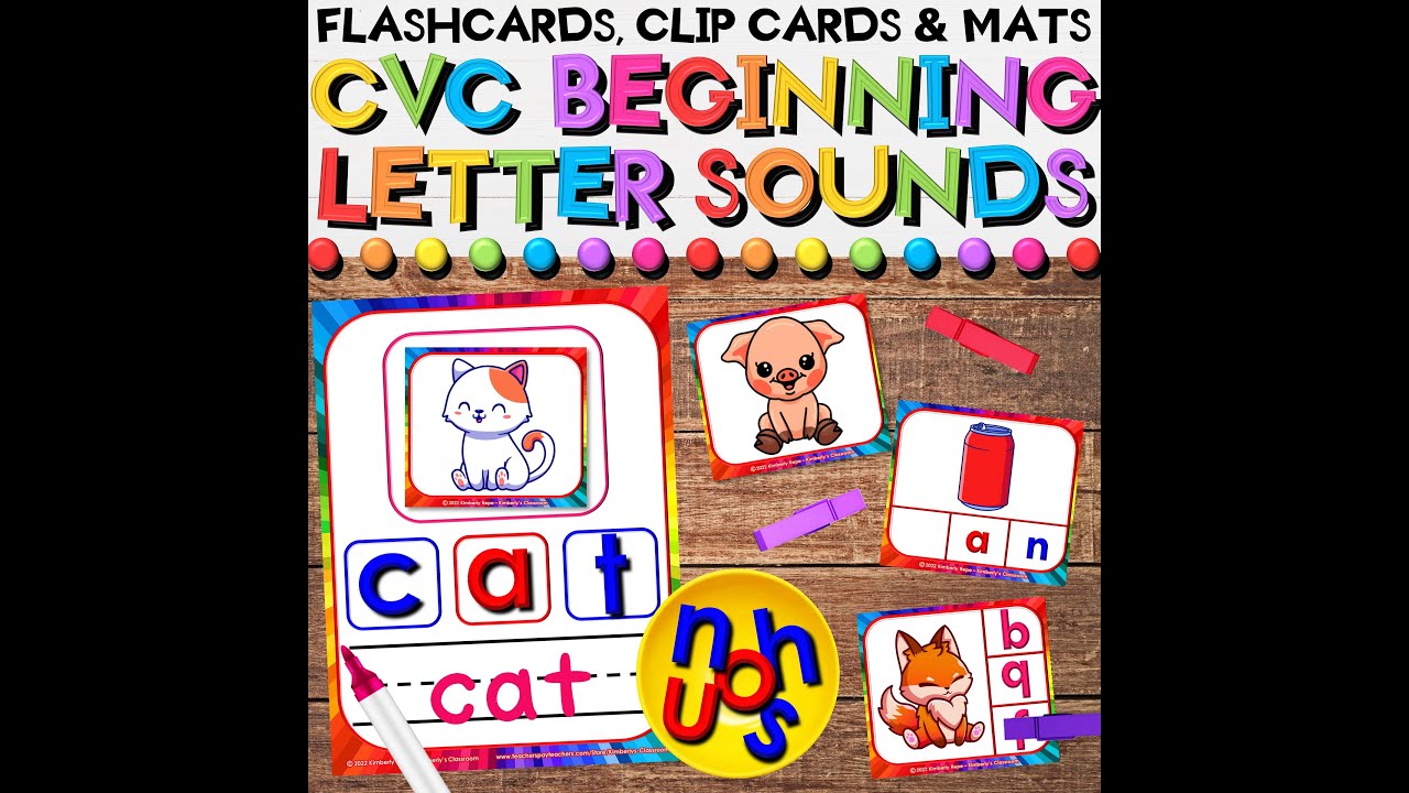 CVC Beginning Letter Sounds Centers - Task Cards, Flash Cards & Play ...