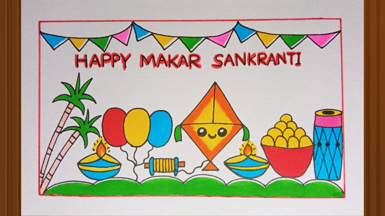 How to Draw Makar Sankranti Festival 🎉/Makar Sankranti Drawing Easy ...
