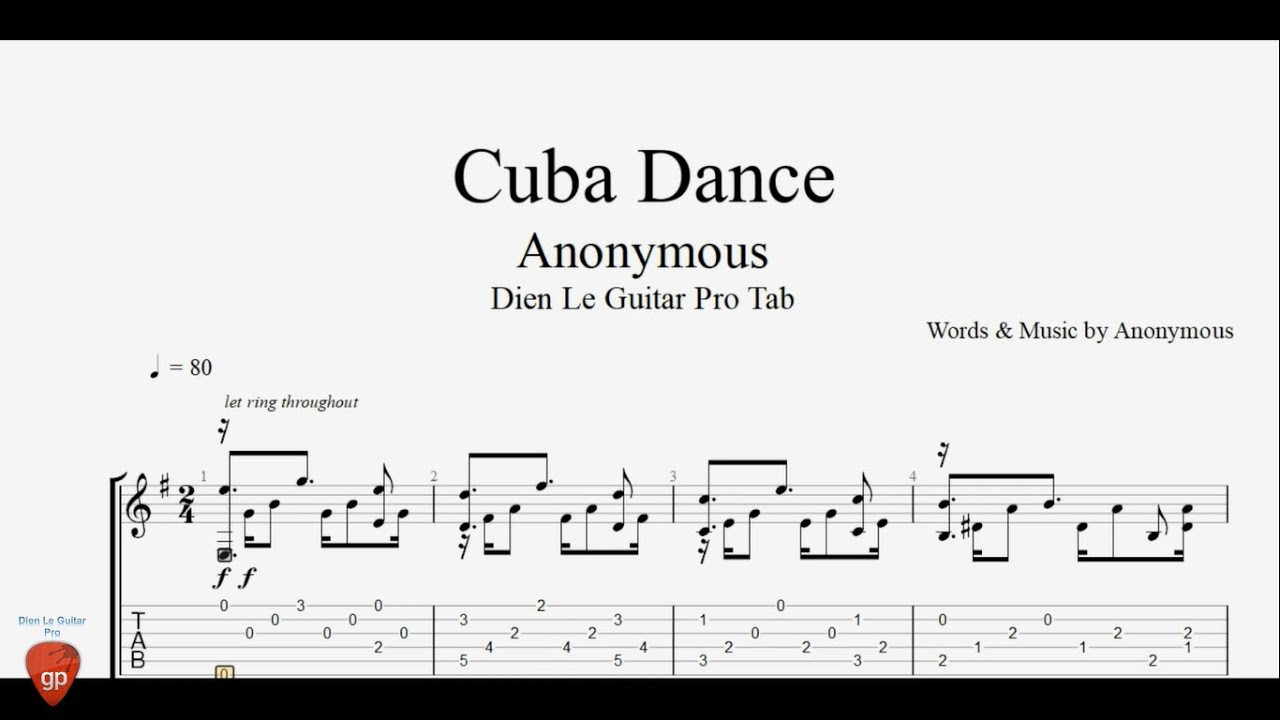 Anonymous - Cuban Dance - Guitar Tabs - YouTube