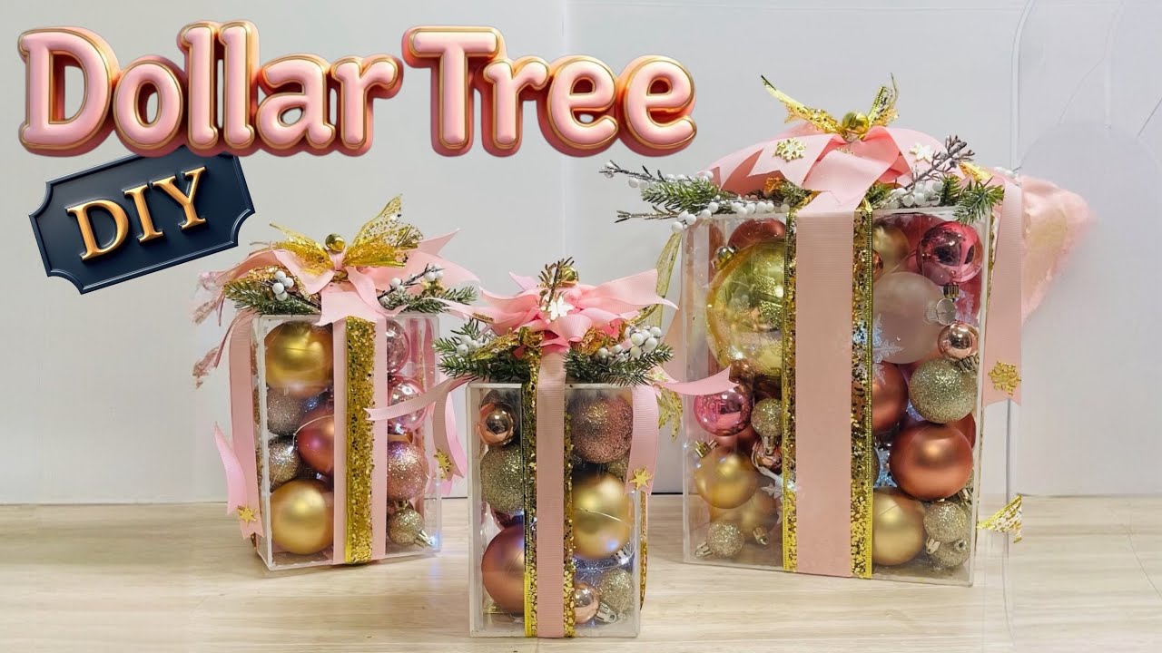 Christmas Light up clear Gift Boxes & Tree -Dollar Tree DIY #pinkmas # ...