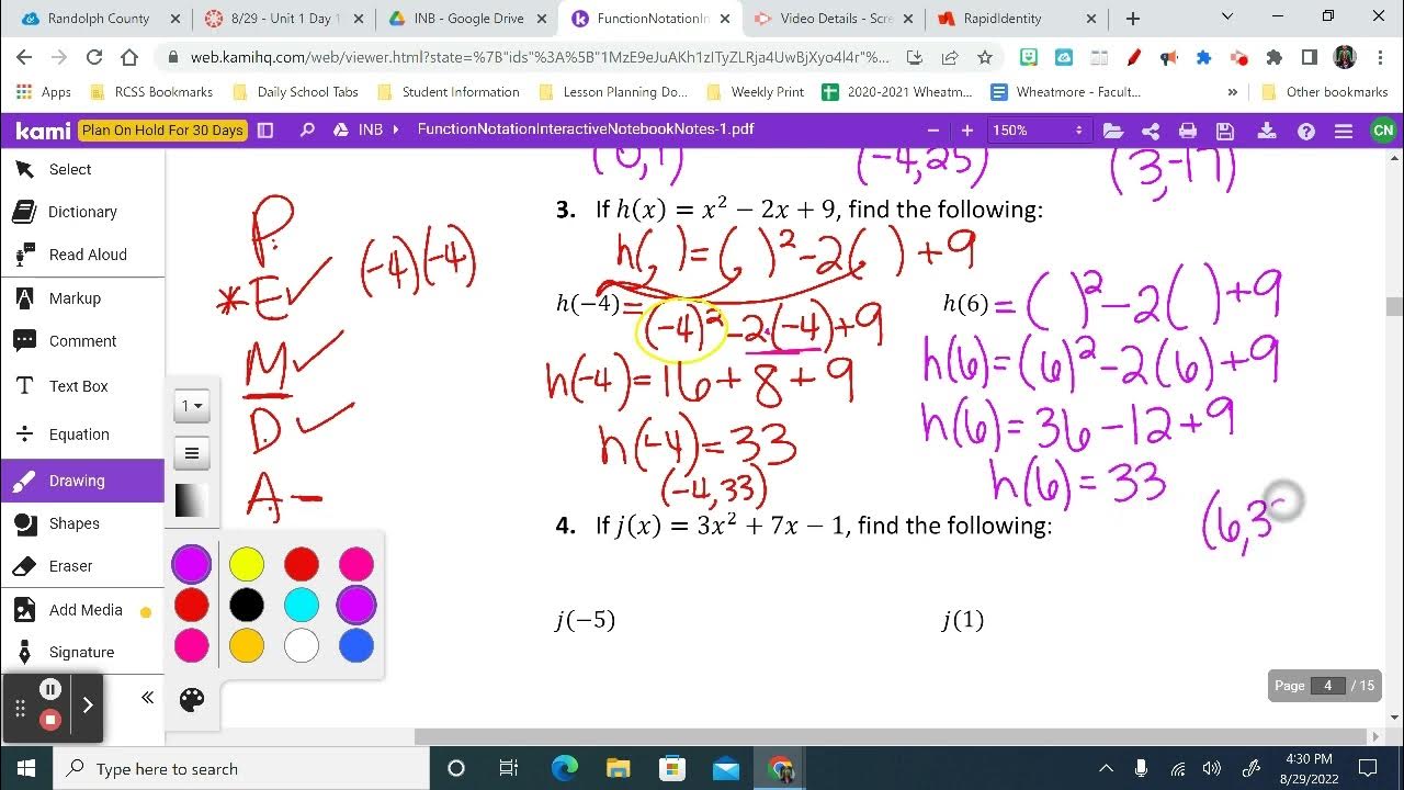Function Notation Given Input & Equation - YouTube