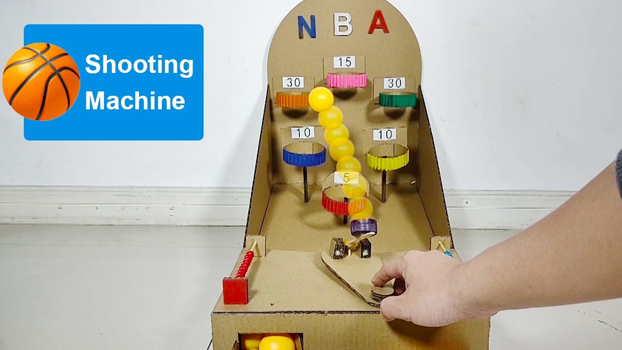 Basketball shooting machine for children, made of paperboard - YouTube