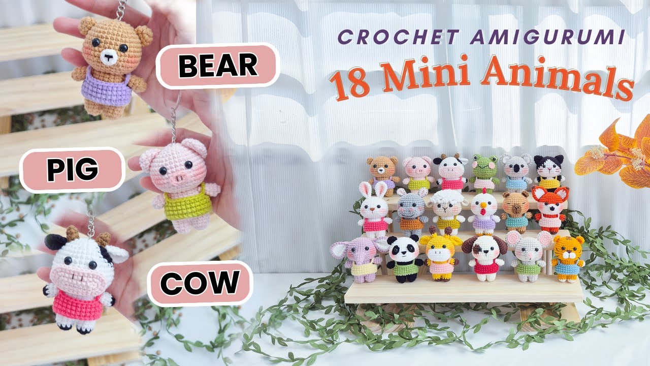 Crochet 18 Amigurumi Mini Animals Keychain - Part 02: Bear, Pig and Cow ...
