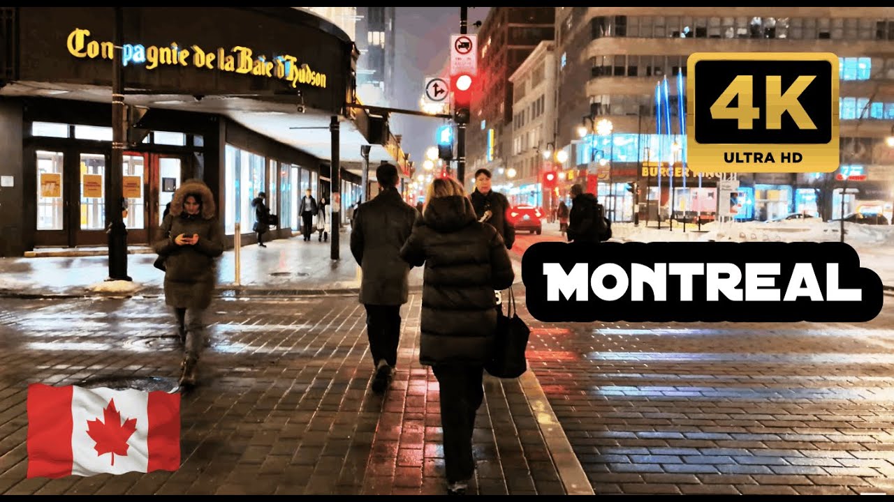 Street Life in Montreal - Winter Walking Tour - Snow Street Canada City ...