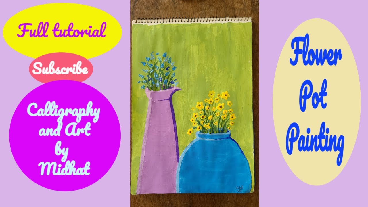 Flowers pot drawing and painting full tutorial for beginners - YouTube