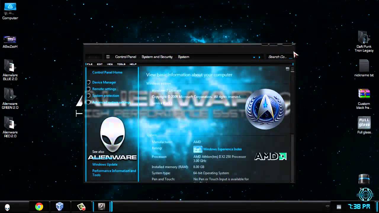 Alienware 2.0 Premium Windows 7 custom theme - YouTube