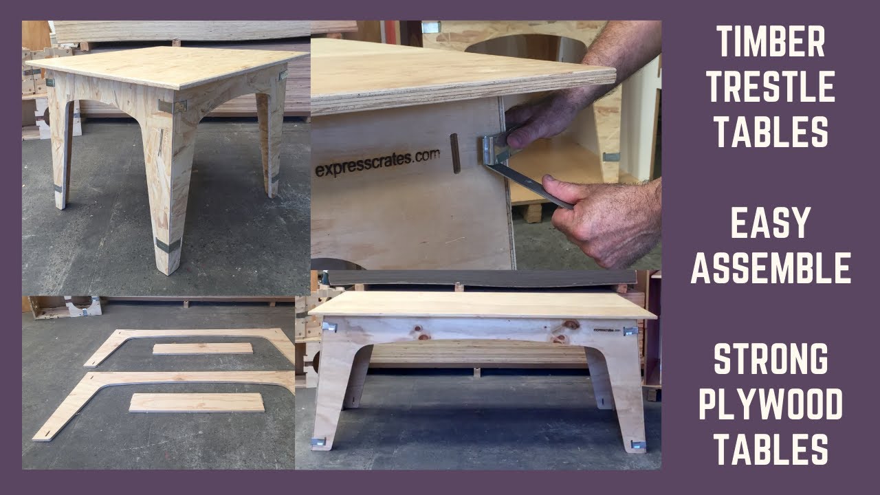 Timber Trestle Tables - Flat-Pack Easy to Assemble Plywood Tables - YouTube