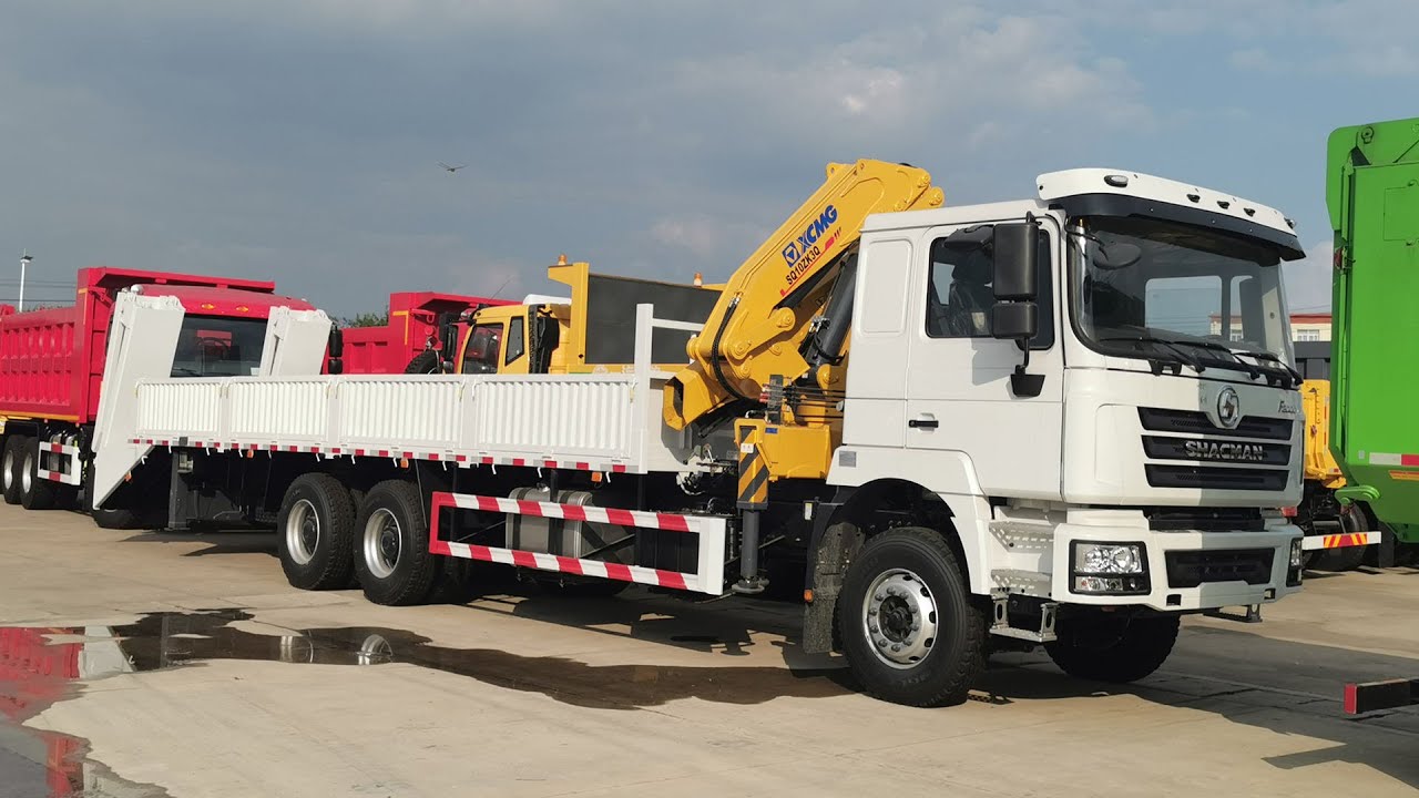 Shacman F3000 375HP truck mounted crane XCMG knuckle boom crane - YouTube