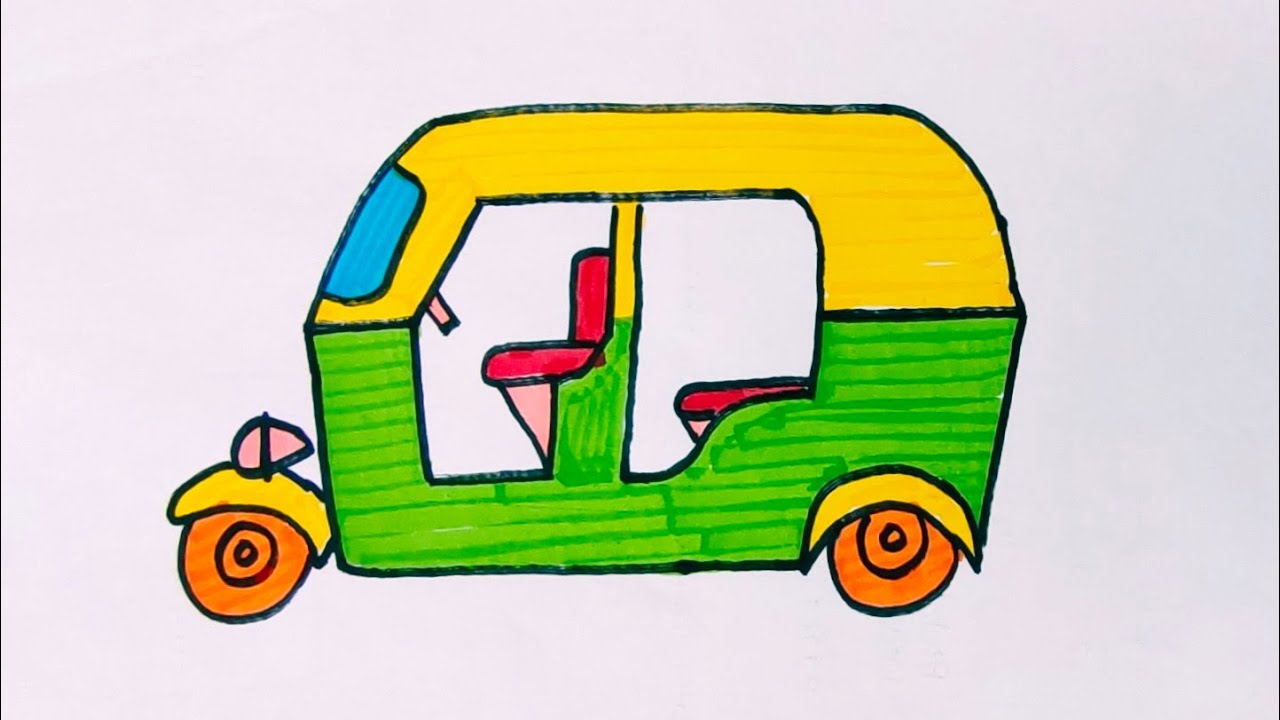 How to draw cute Auto rickshaw step by step,and colouring, Auto ...