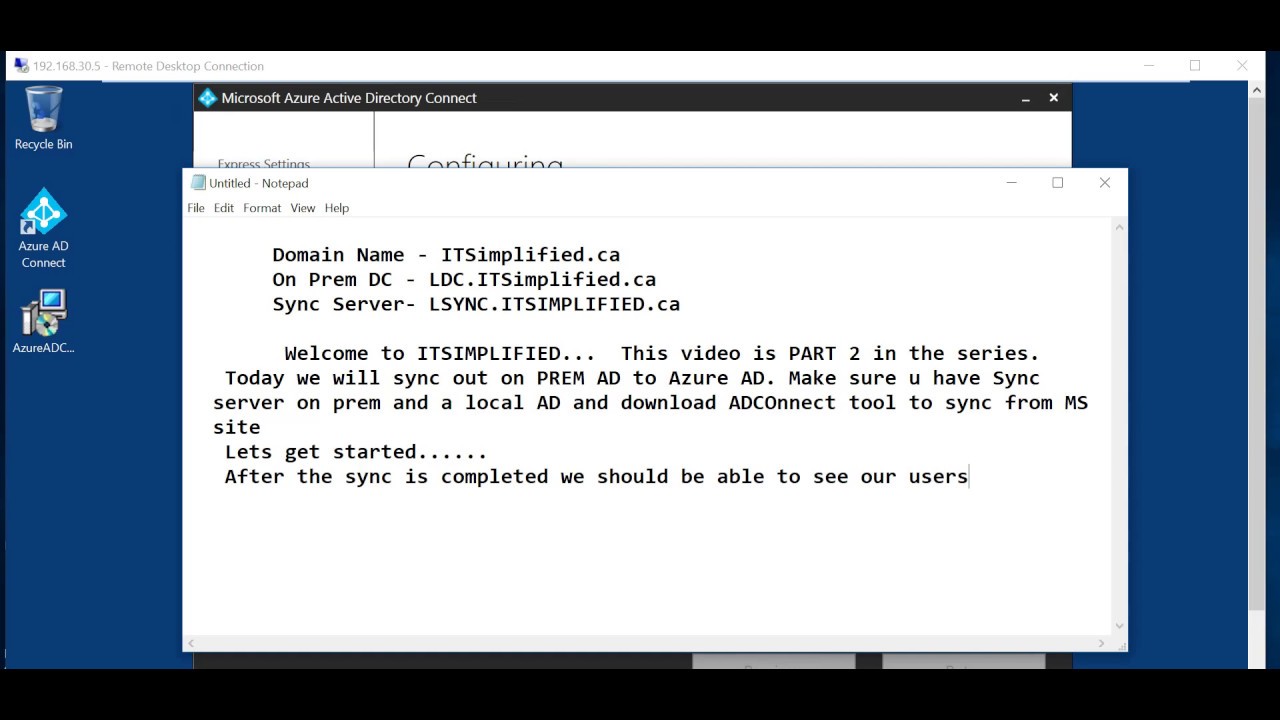 Azure - On Prem AD Sync (Part 2) - YouTube