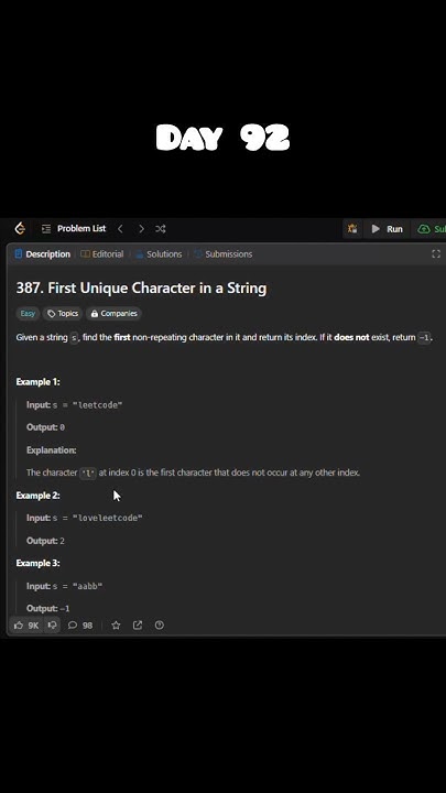 Leetcode 92 First Unique Character In A String Javaprogramming