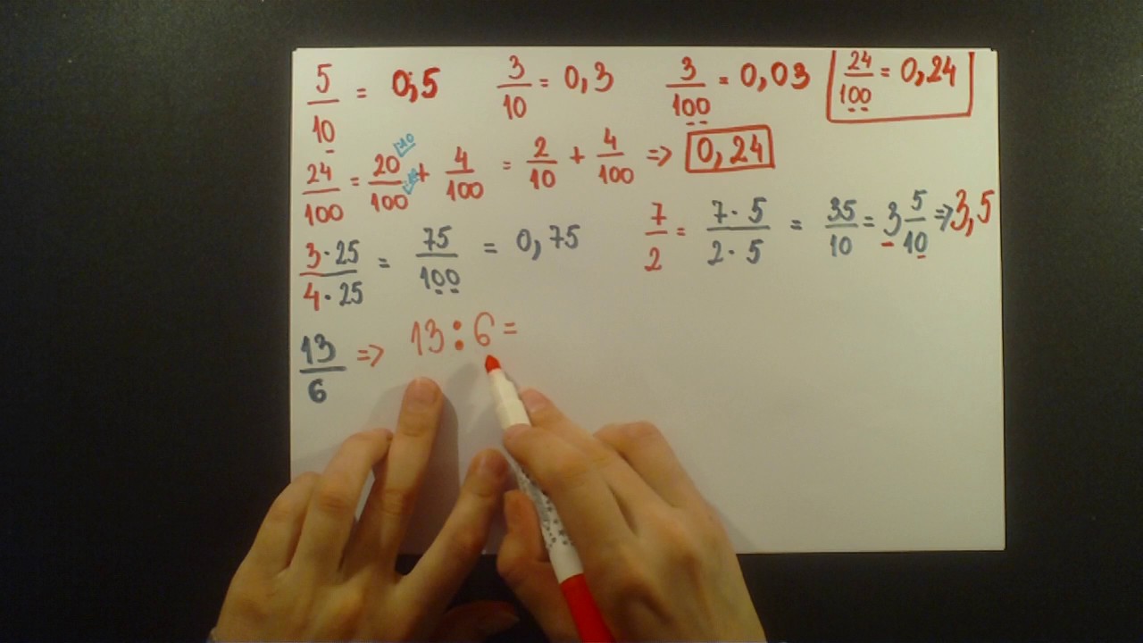 Prebacivanje razlomaka u decimalni zapis - YouTube