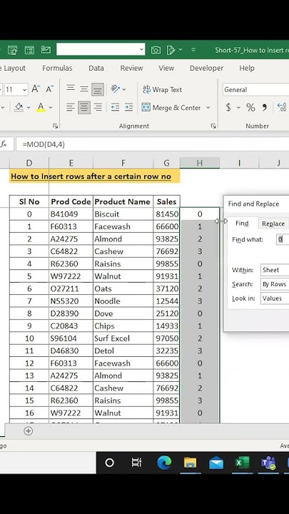 How to Insert ROWS in excel using Formula | MOD function | MS Excel | #shorts - YouTube