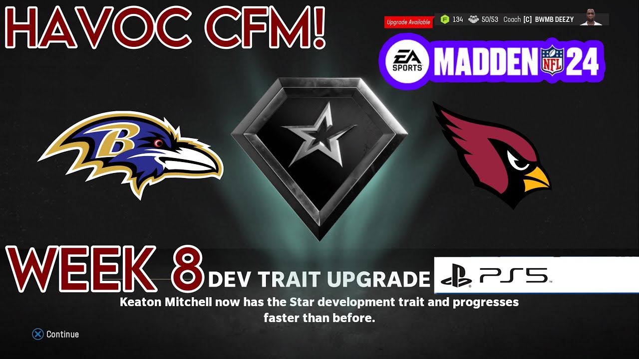 Madden 24 Ravens Havoc SZN1 Week 8 vs Cardinals! KEATON MITCHELL 6 TOTAL TDs + Star Dev Trait ...
