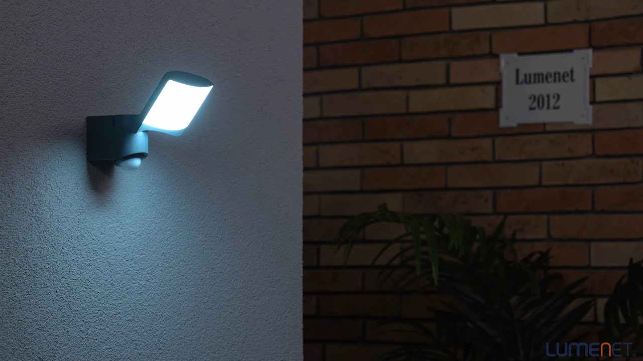 Lutec Sunshine 12W 5000K 800lm IP44 outdoor wall LED lamp with motion ...