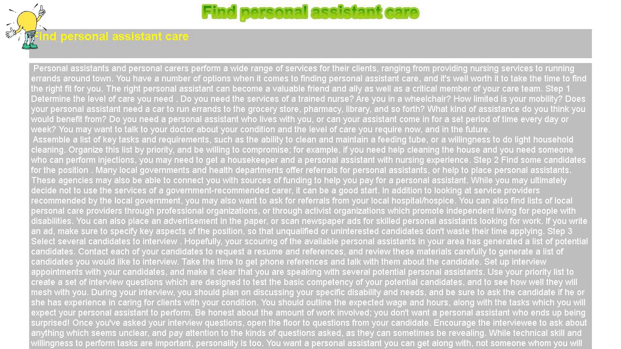 How to : Find personal assistant care - YouTube