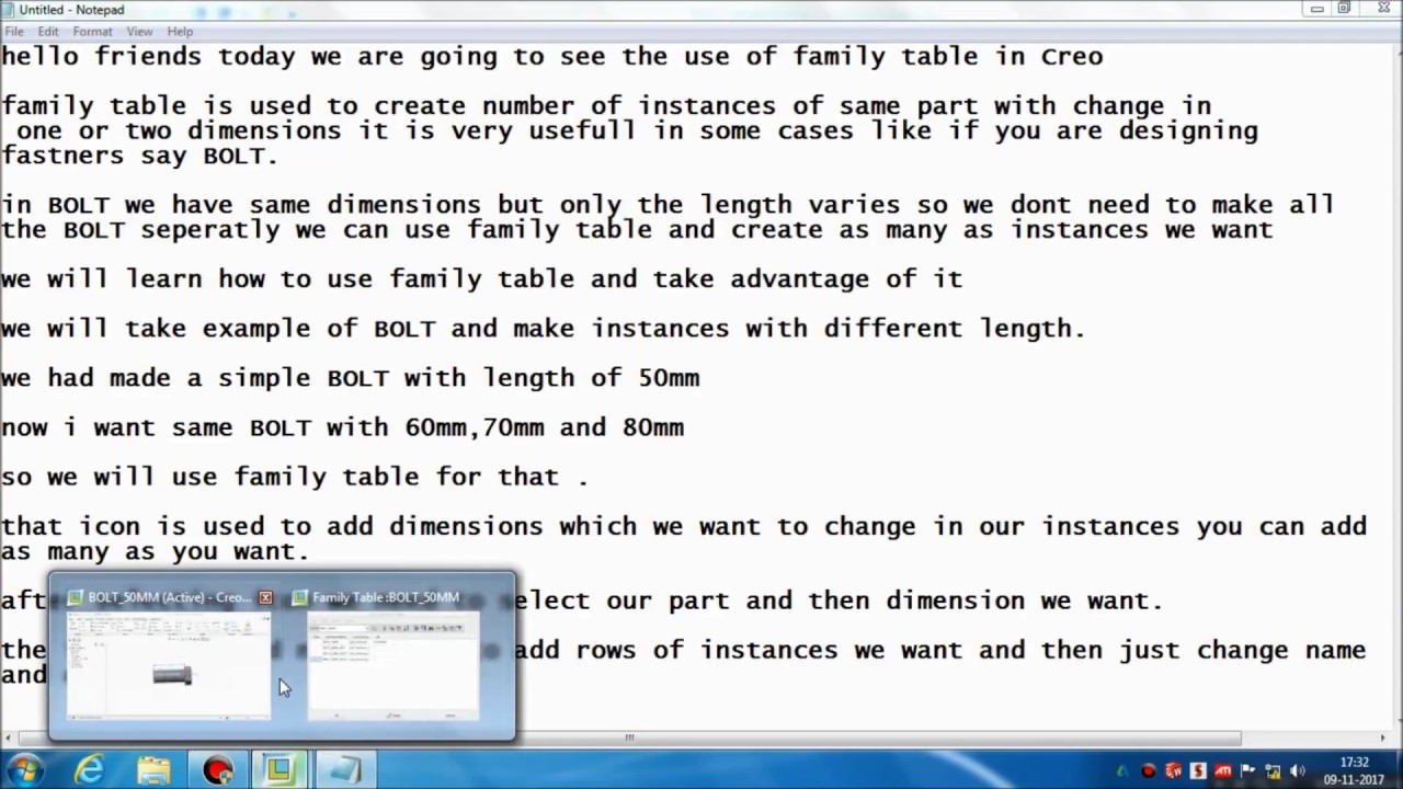 Creo Tutorials | Family table in creo - YouTube