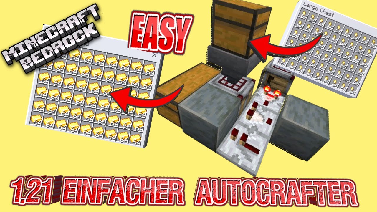 AUTOMATISCHER CRAFTER FÜR GOLD UND EISEN ¦ MInecraft Bedrock 1.21 - YouTube