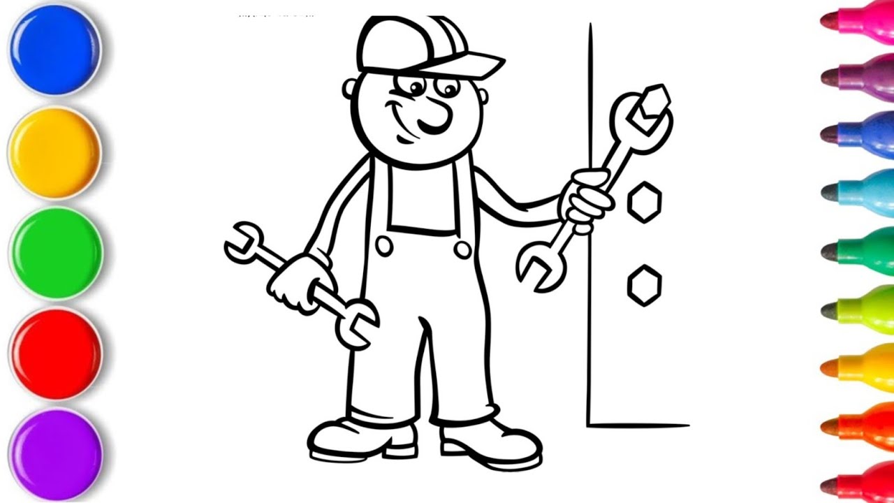 How to Draw a Plumber Coloring Pages for Kids| Colored Markers for ...
