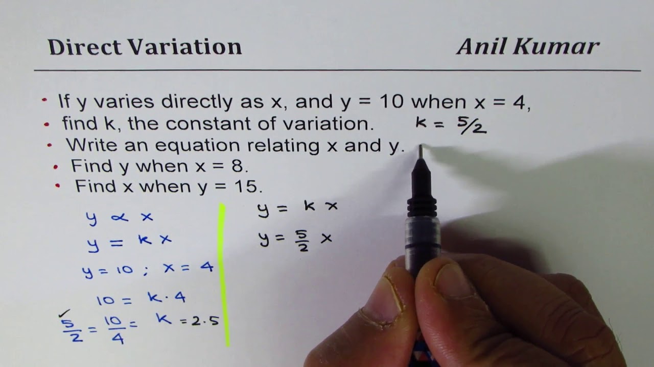 Find Constant Of Variation Direct Variation Equation With X 4 And Y