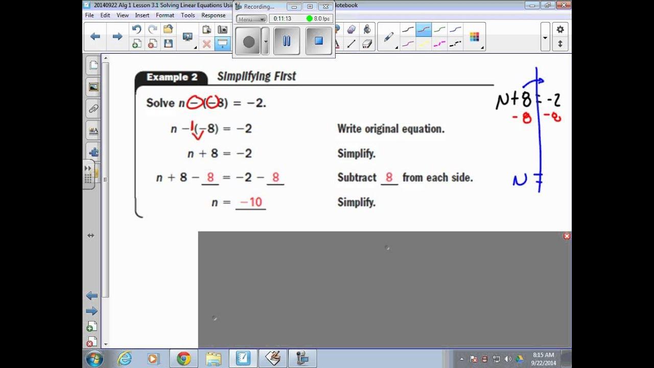 Alg 1 Lesson 3 1 Solving Linear Equations Using Addition and ...