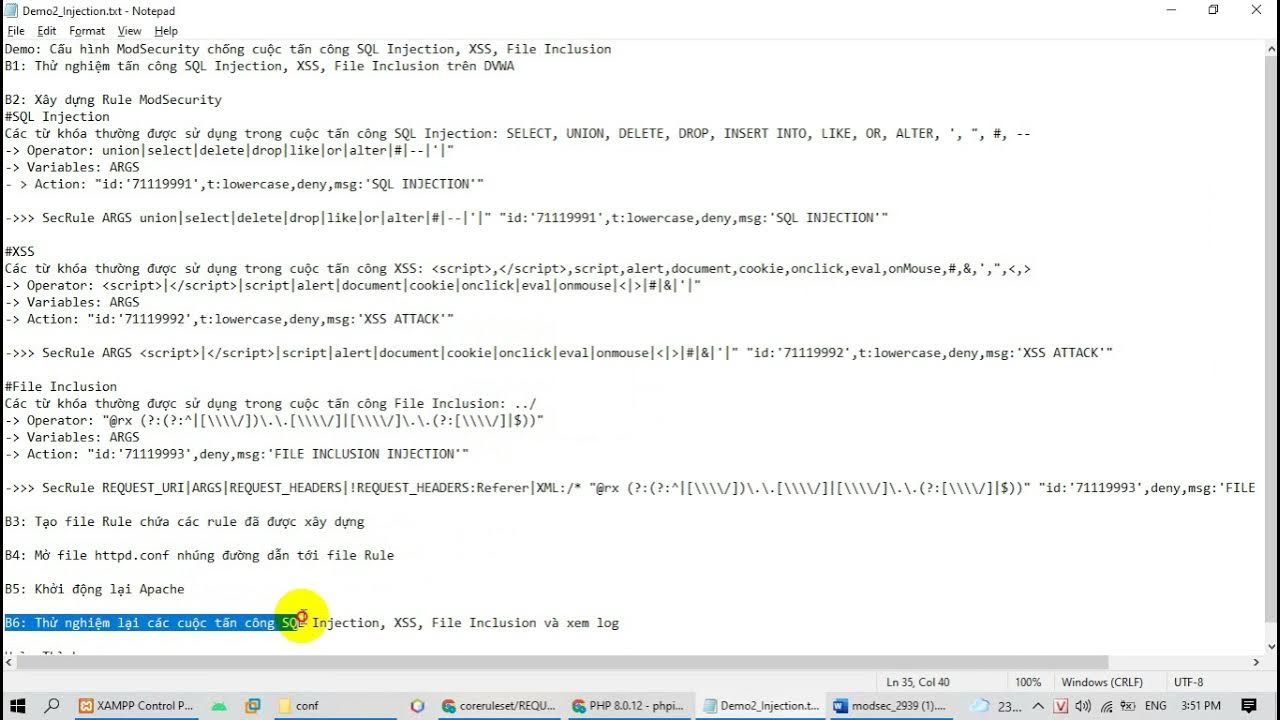 Demo ModSecurity prevent SQL Injection, XSS, File Inclusion - YouTube
