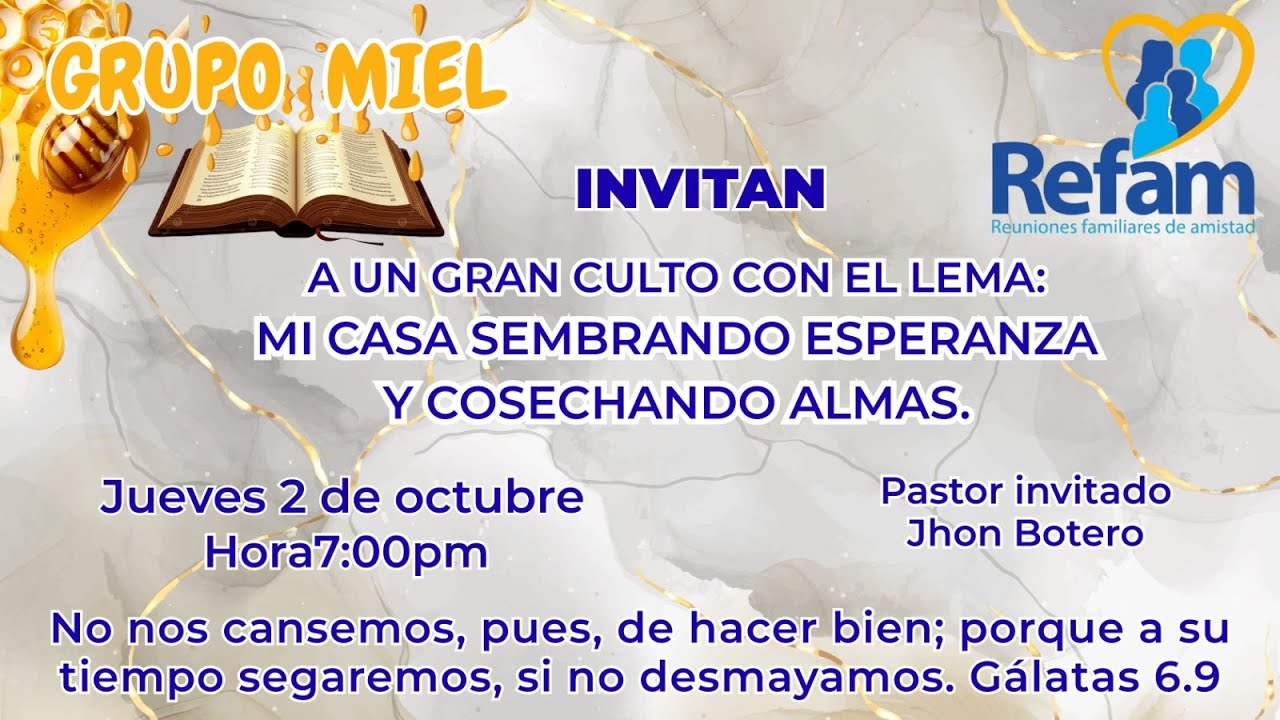 Culto de enseñanza - Mi casa sembrando esperanza y cosechando almas ...