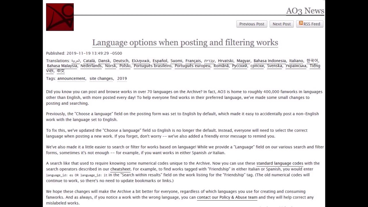AO3: Language options when posting and filtering works - YouTube
