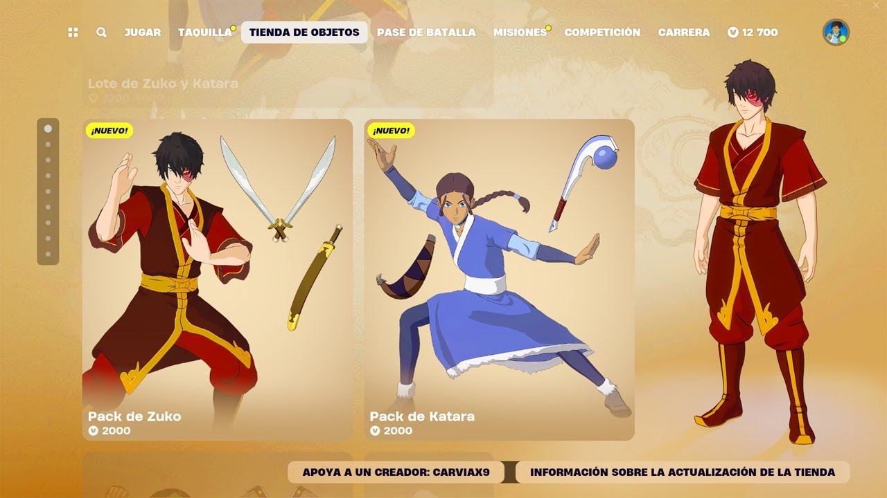 TODAS LAS SKINS DE AVATAR EN FORTNITE !! - Katara, Zuko y Toph Beifong ...
